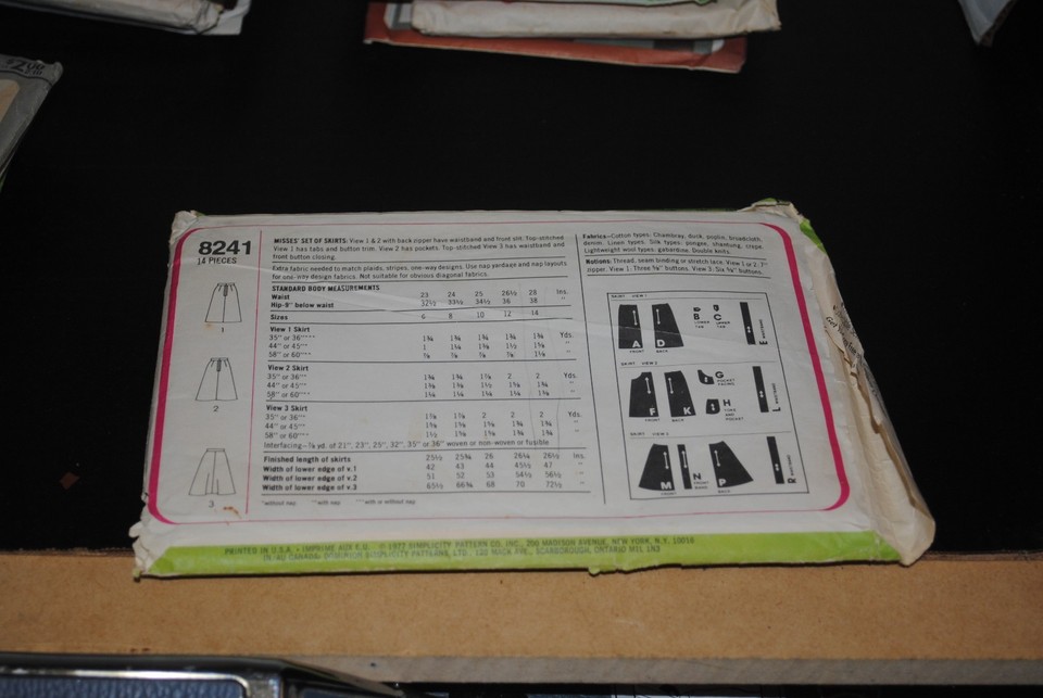 Simplicity Sewing Pattern 8241 Misses set of Skirts Size 14 Waist 28 ...
