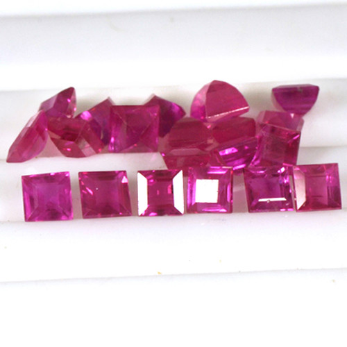 3.29 Cts Natural Pigeon Blood Red Ruby Square Cut Lot Burma 2.7 mm 20 ...