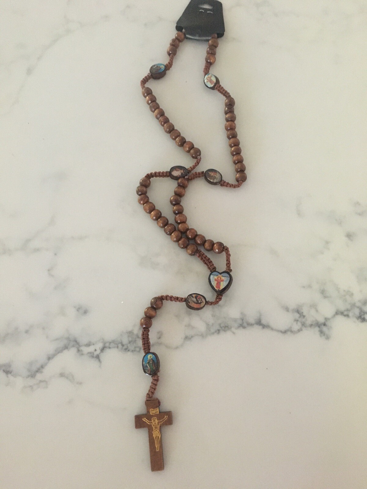 Nwt Wood Beaded Rosary~Mary Heart Beads~INRI Crucifix Religious ...