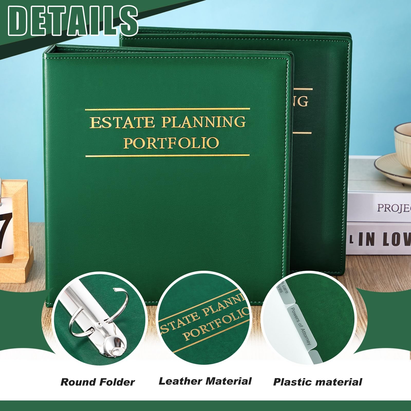 4 Pcs Estate Planning Portfolio Binder PU Leather 3 Ring Binders with ...