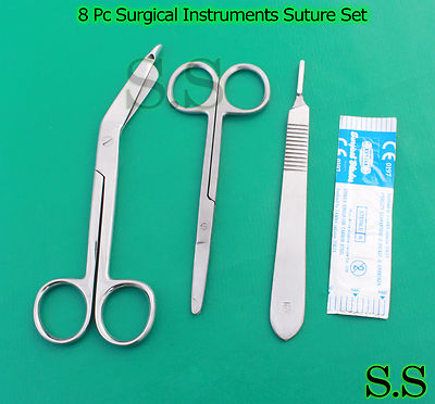 8 PC SURGICAL INSTRUMENTS SUTURE LACERATION KIT SCISSORS FORCEPS ...