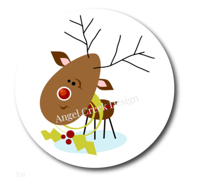 Whimsical Reindeer Christmas Stickers Rudolph Holiday Favors Reindeer ...