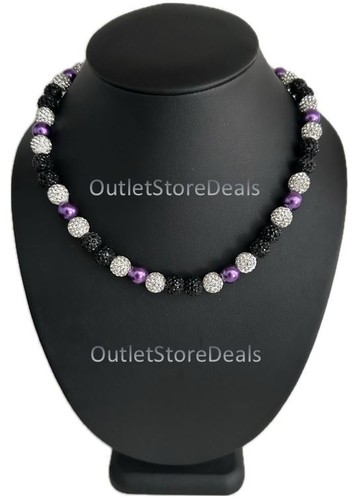 Iced Disco Ball Crystal Rhinestone Beaded Pearl Baseball Necklace ...
