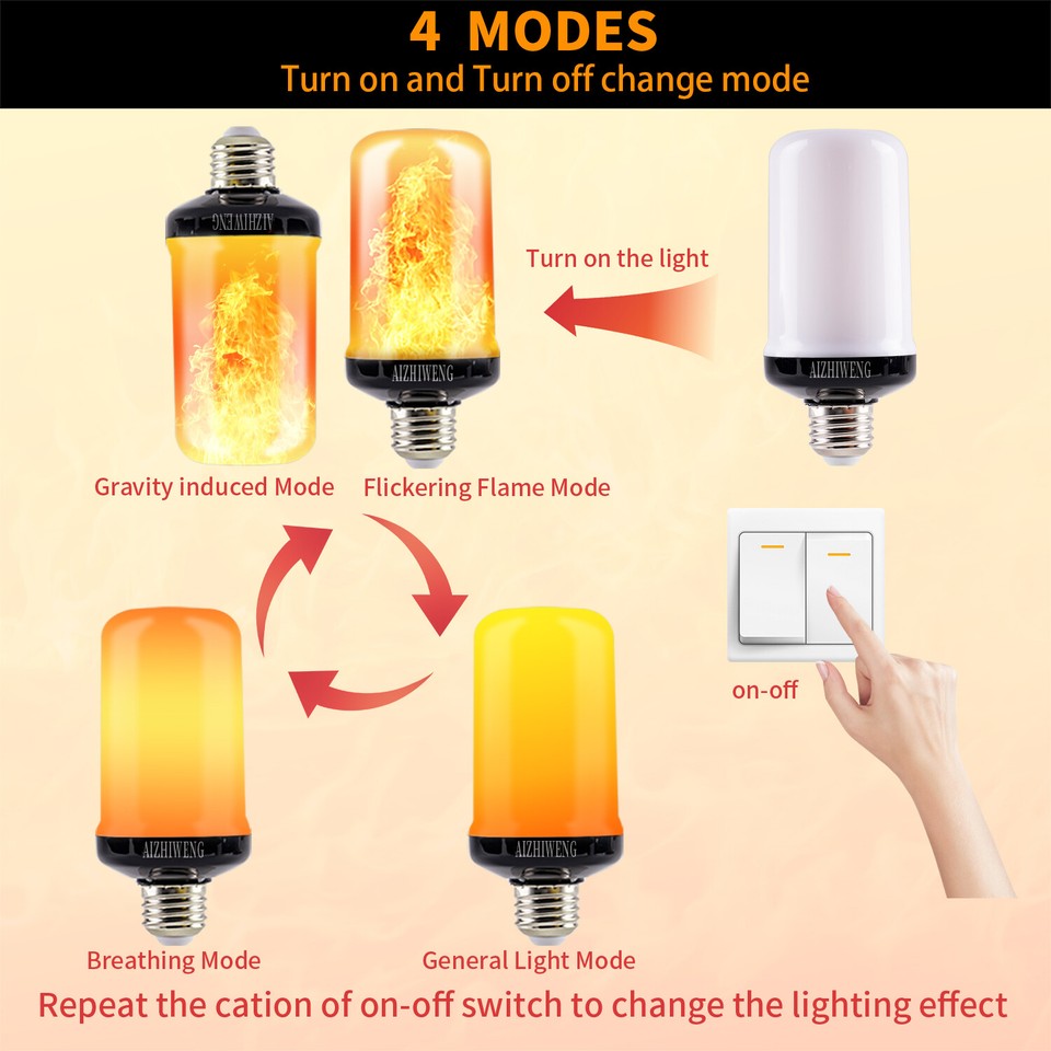 Led Flame Light Bulb, 2 Pack E26 Flickering Light Bulbs with 4 Modes ...