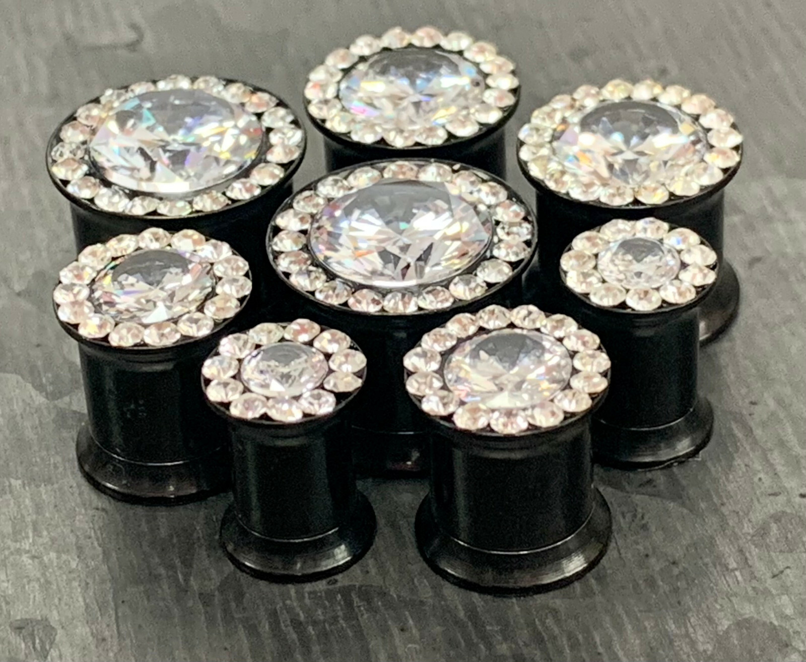 PAIR Large Gem w/Gem Rim Bling Internally Threaded Double Flare Tunnels ...