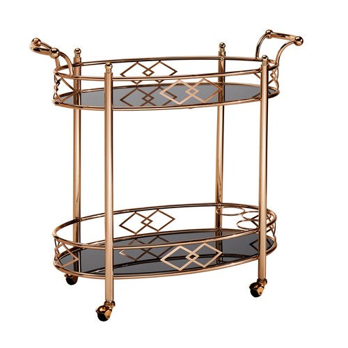 Metropolitan Rose Gold Metal Black Glass Bar Cart by iNSPIRE Rose Gold ...