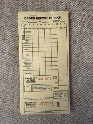 Official Waffle House Ticket Book (Real, Used In Restaurants) 50 ...