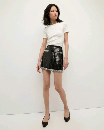 NWT Black silver Perry Pearl Sequin Skirt Veronica Beard x Poppy ...