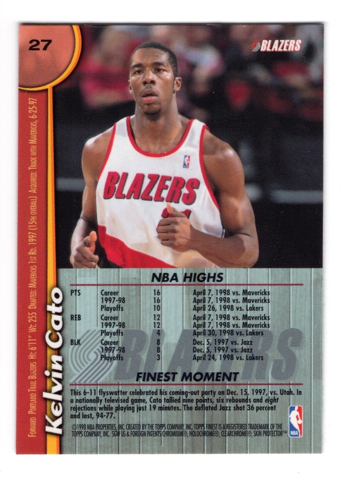 1998-99 TOPPS FINEST KELVIN CATO CARD #27 **NM-MT** PORTLAND ...