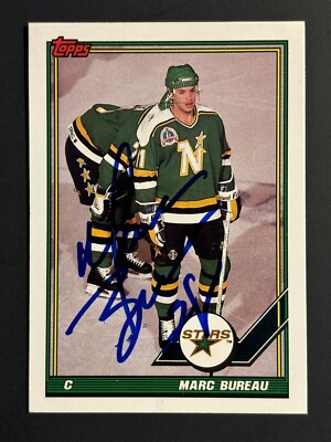 MARC BUREAU MINNESOTA NORTH STARS 1991 TOPPS #93 AUTOGRAPHED HOCKEY ...