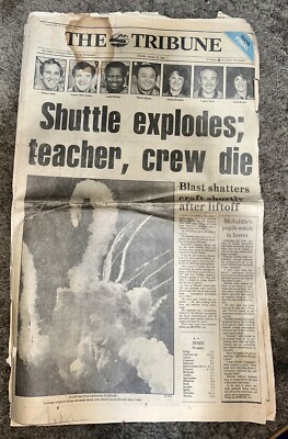 1986 THE TRIBUNE, SAN DIEGO - SHUTTLE EXPLODES, CHALLENGER CREW DIES. FRONT PAGE | eBay