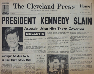 CLEVELAND PRESS NEWSPAPER 23 NOV 1963 PRESIDENT JOHN F KENNEDY JFK ...