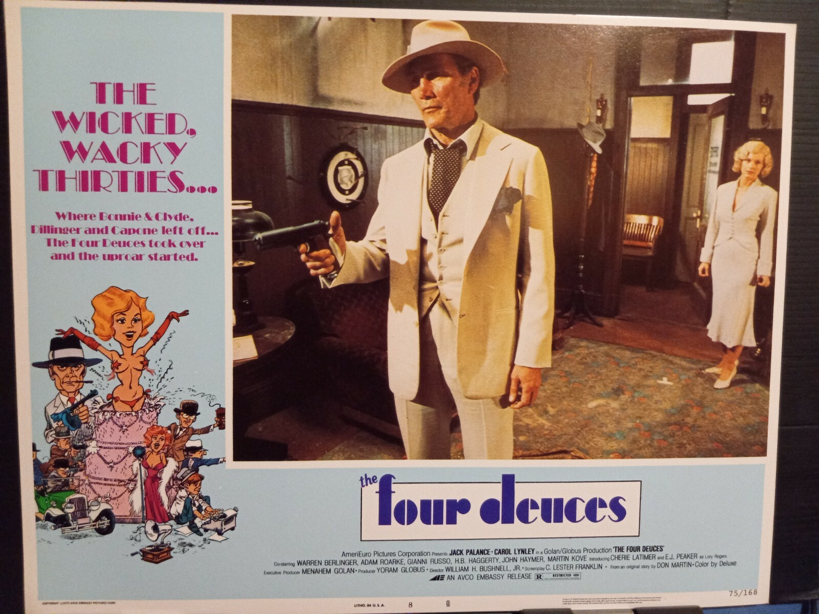 Lobby Card 1975 FOUR DEUCES Jack Palance huge gun mobster Carol Lynley ...