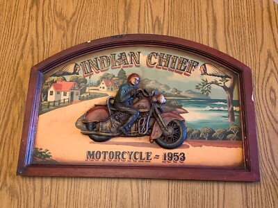 Rare Vintage 3D Indian Chief Motorcycles 1953 24" X 16" Wood Hand ...