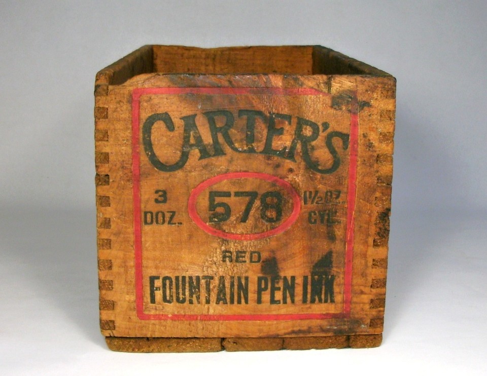 w Vtg CARTER INK WOODEN BOX #578 RED FOUNTAIN PEN INK Carter Inx ...