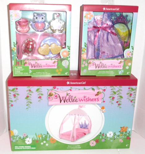 AMERICAN GIRL WELLIEWISHERS BUNDLE ROYAL CANOPY BED NIGHTIE & BREAKFAST ...