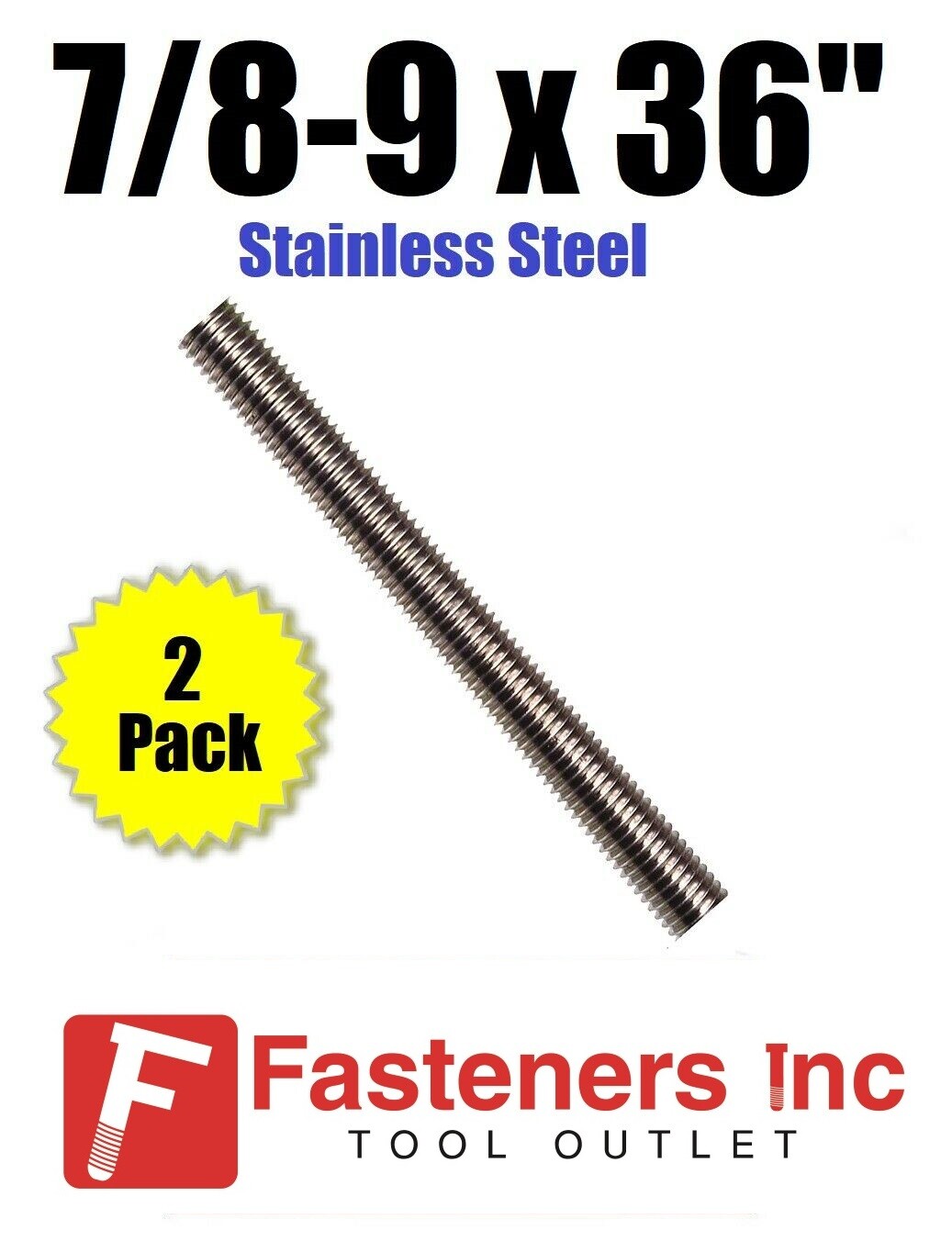 (Qty 2 Sticks) 7/8-9 x 36" Stainless Steel Threaded Rod 304 Stainless ...