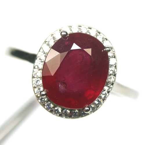 Unheated 9 x 10 mm. Red Ruby & Cubic Zirconia Ring 925 Sterling Silver ...