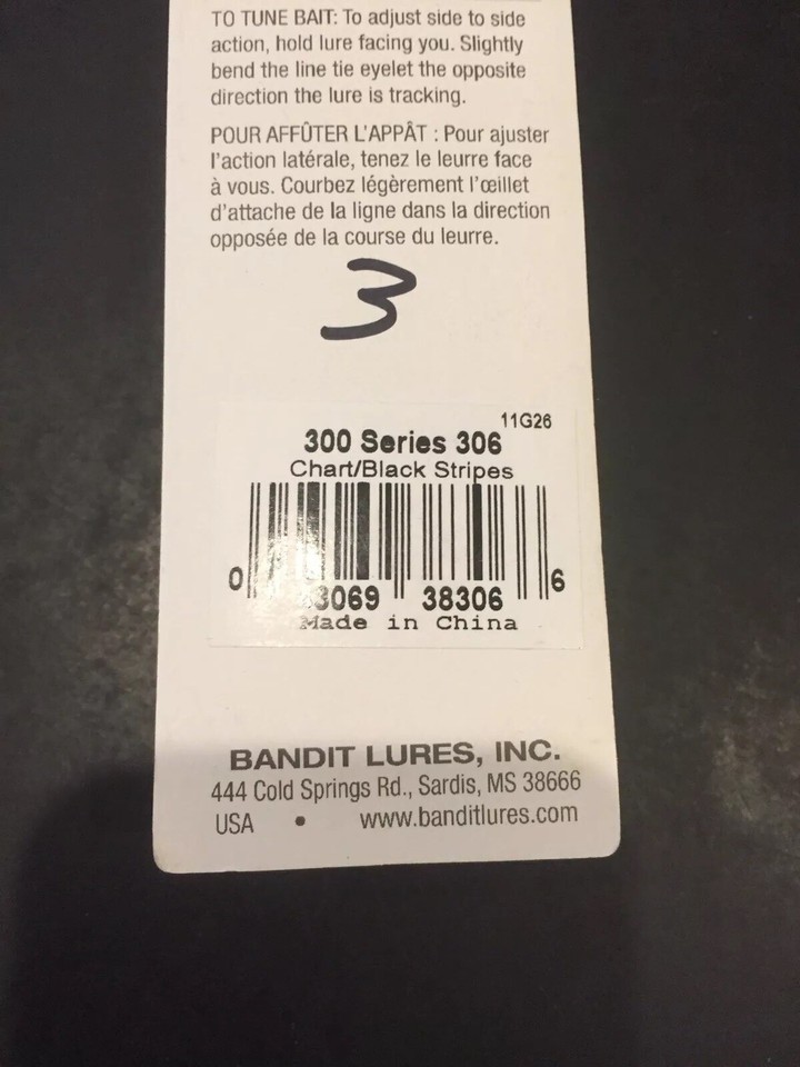 Bandit 300 Series 306 Chart Black Stripes | eBay