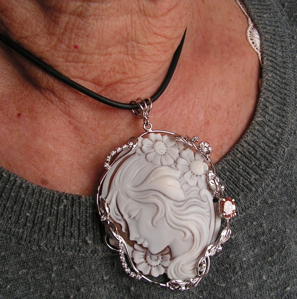 VINTAGE Silver Gold CAMEO SHELL SARDONYX WELL CARVED MADE IN ITALY lady ...