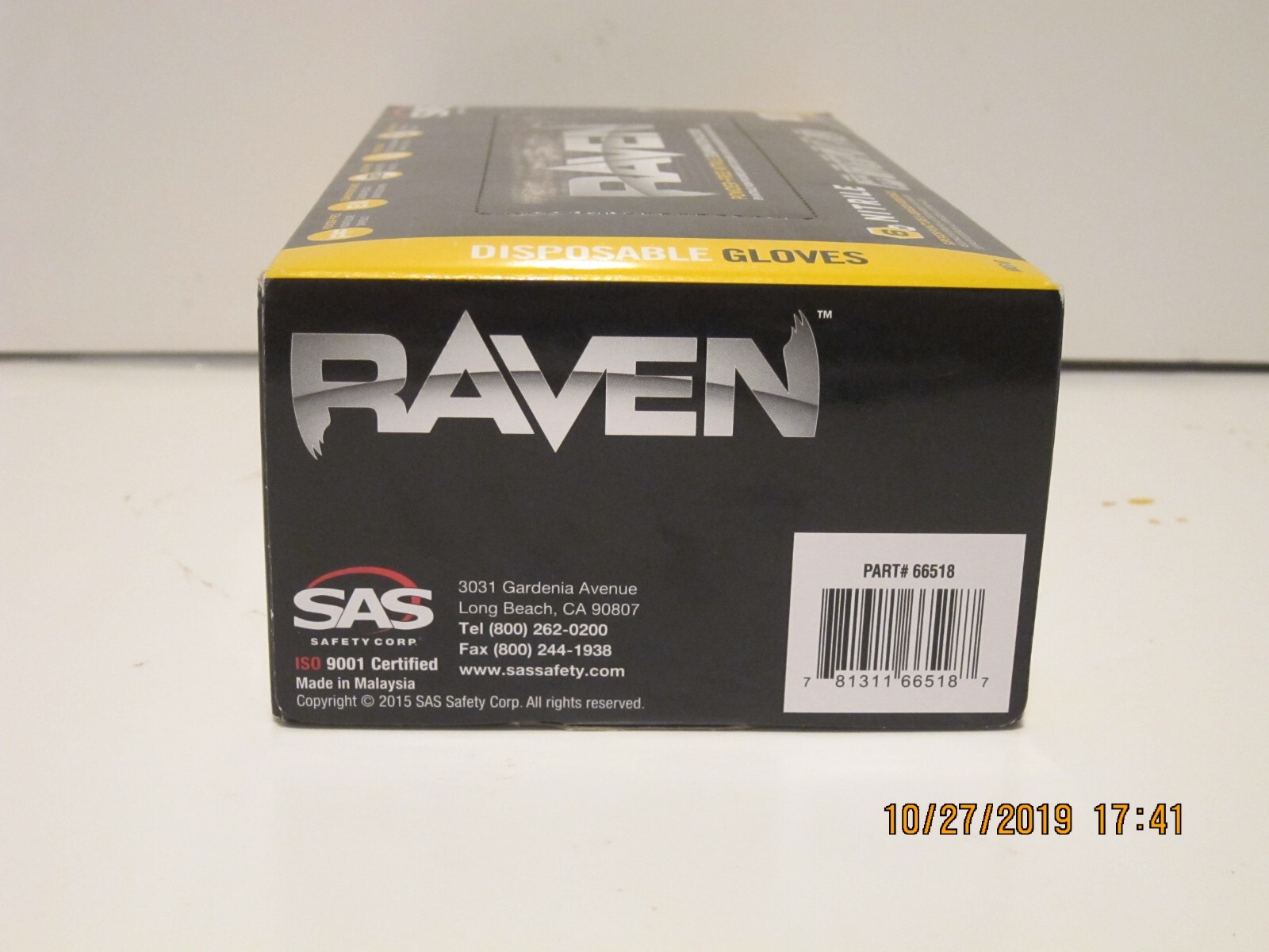 SAS Safety 66518 Raven Powder-Free Disposable Black Nitrile 7 Mil ...