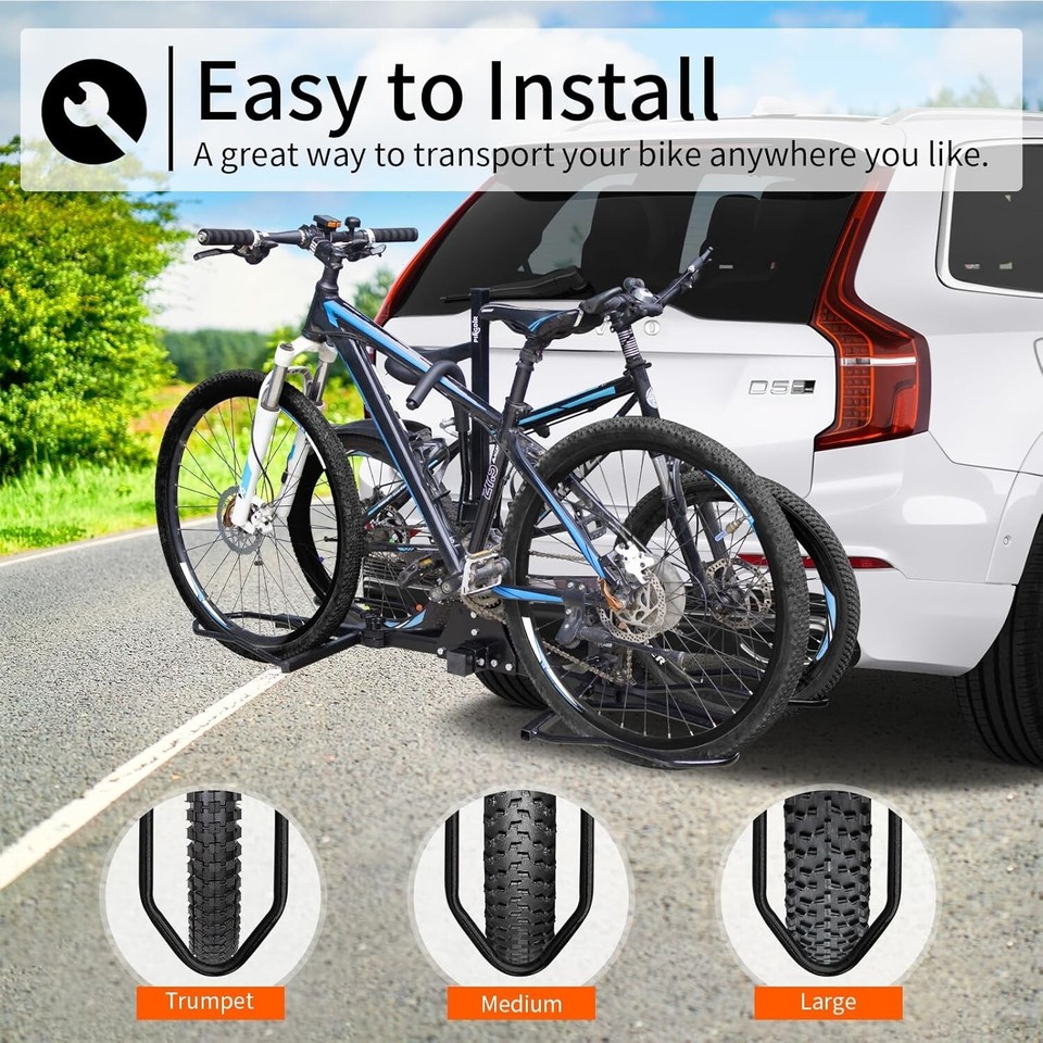 2 Fat Bike Rack Carrier Vehicle Mount Truck Hitch Heavy Duty Folding w ...