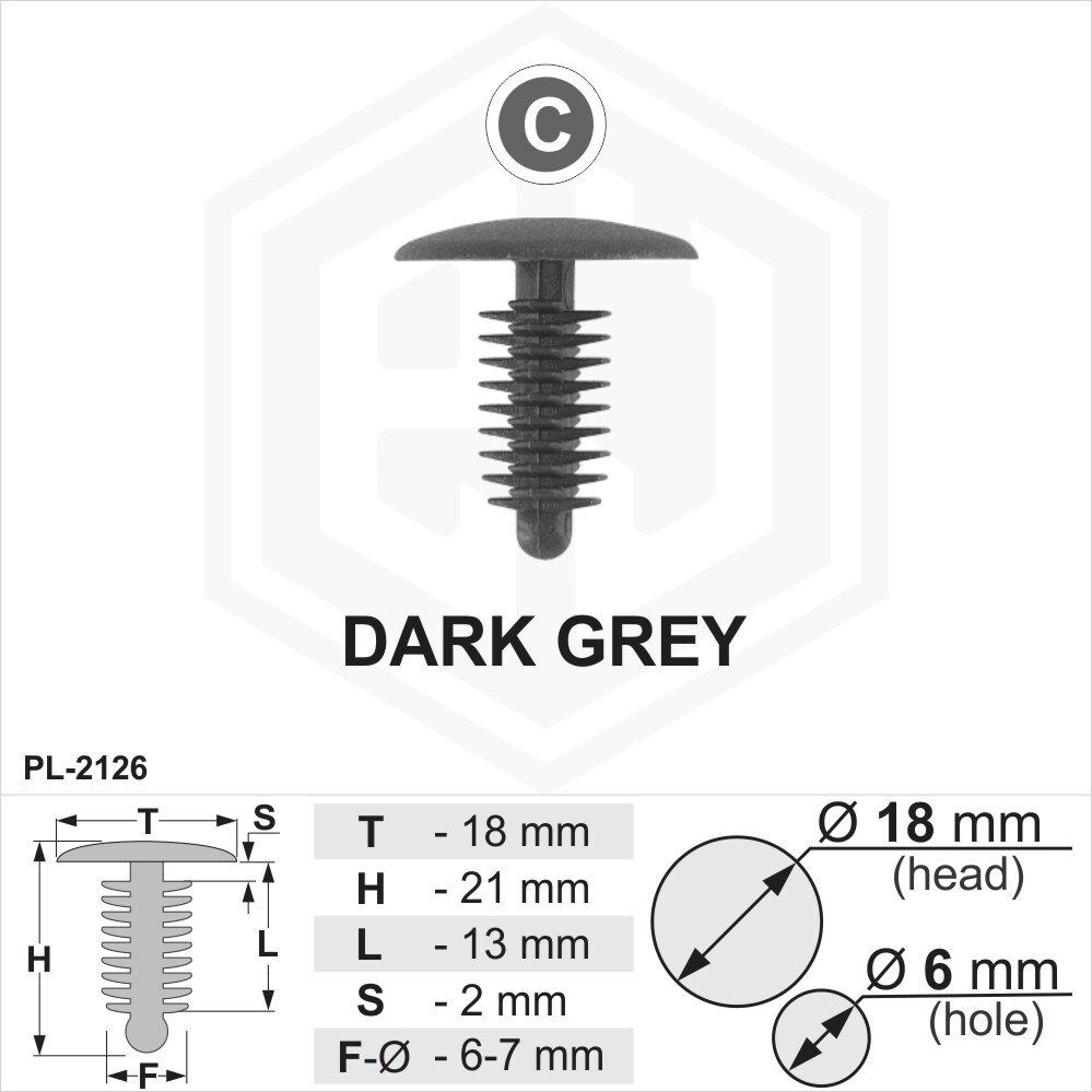 10x Dark Grey Plastic Fir Tree Trim Clips 6mm Hole, 18mm Head Car Panel ...
