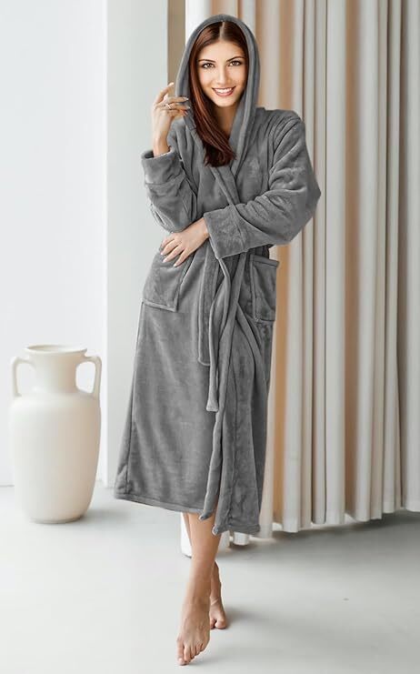 Women Fleece Hooded Bathrobe - Plush Long Robe in Lot NY Threads | eBay