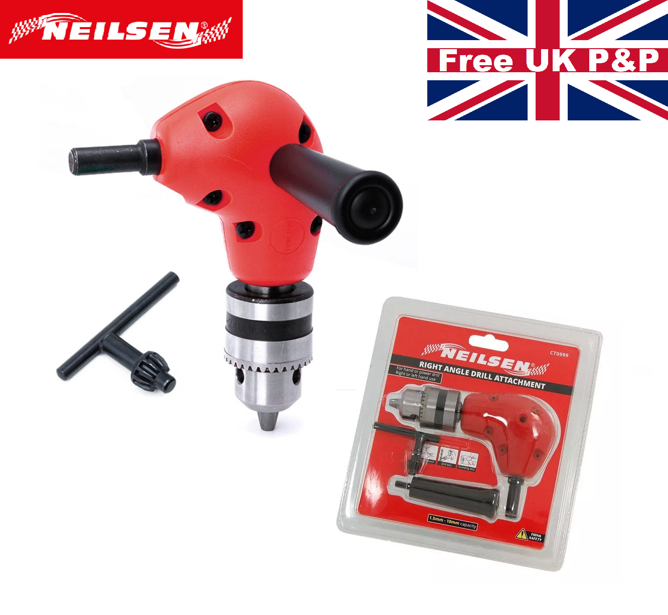 Right Angle Drill Machine Attachment 3/8" Chuck Key Adapter Hard Corner ...