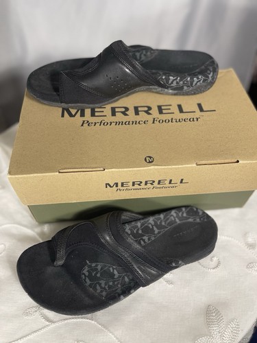 Merrell Senise Black Thong Slip On Sandals Flip Flops Slides Womens ...