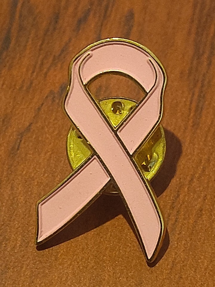 Vintage Breast Cancer Awareness Pinktober Lapel Pin Pink Ribbon Gold ...