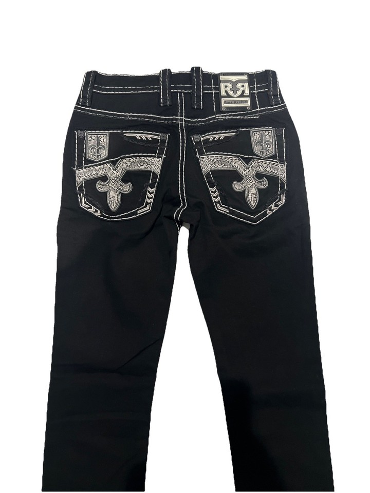 Mens Rock Revival Jean CHANCE Straight Leg Black Wash White Stitch NWT ...