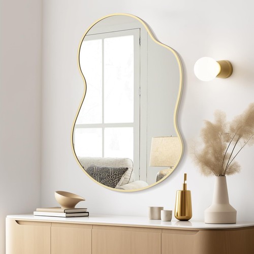 Gold Asymmetrical Mirror, Modern Irregular Wall Mirror with Aluminum ...