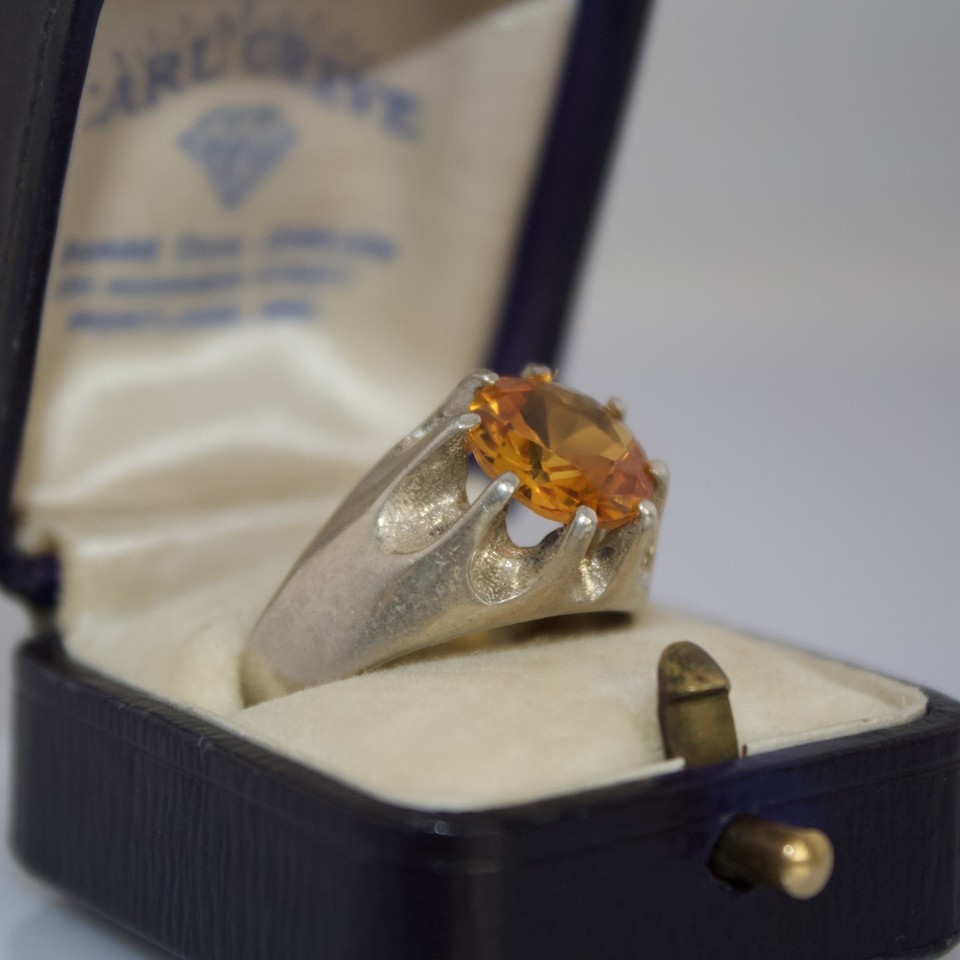 Vintage Orange Sapphire Sterling Silver Signet Ring | Mid-Century, Size ...