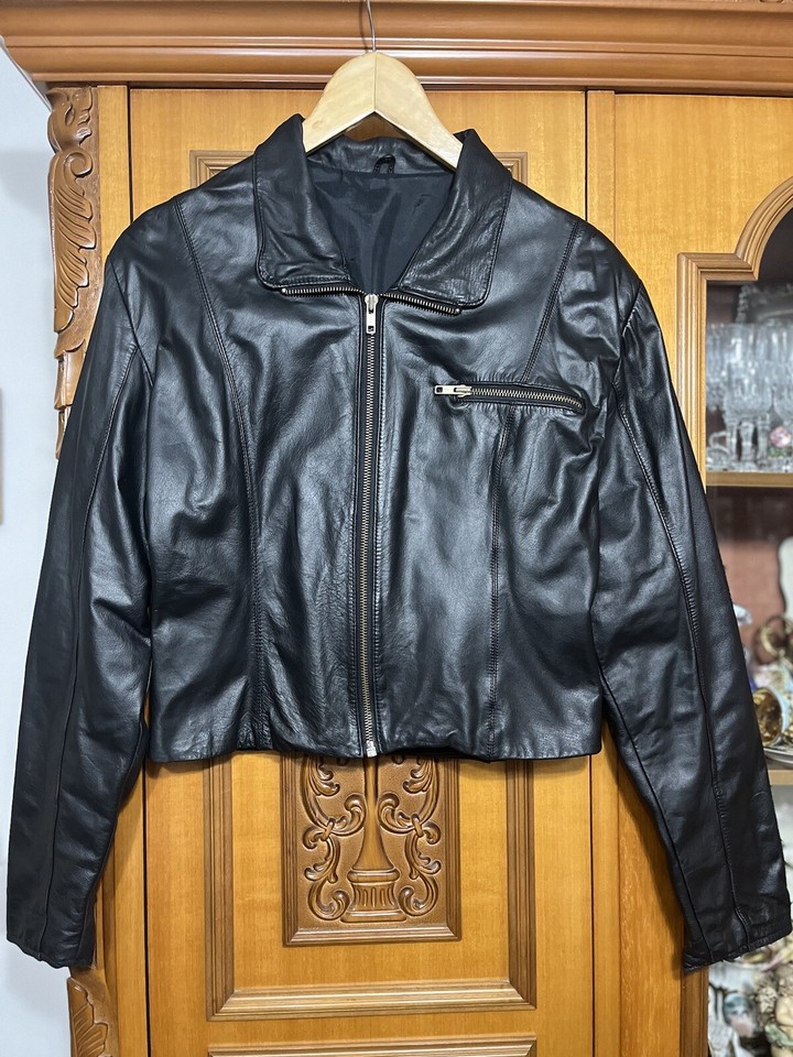 Vintage Leather Jacket Coat Women’s Black Short Motorcycle Jacket ...