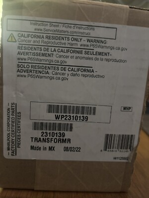 Whirlpool, Kenmore, KitchenAid Ice Maker Transformer 2310139 WP2310139 ...