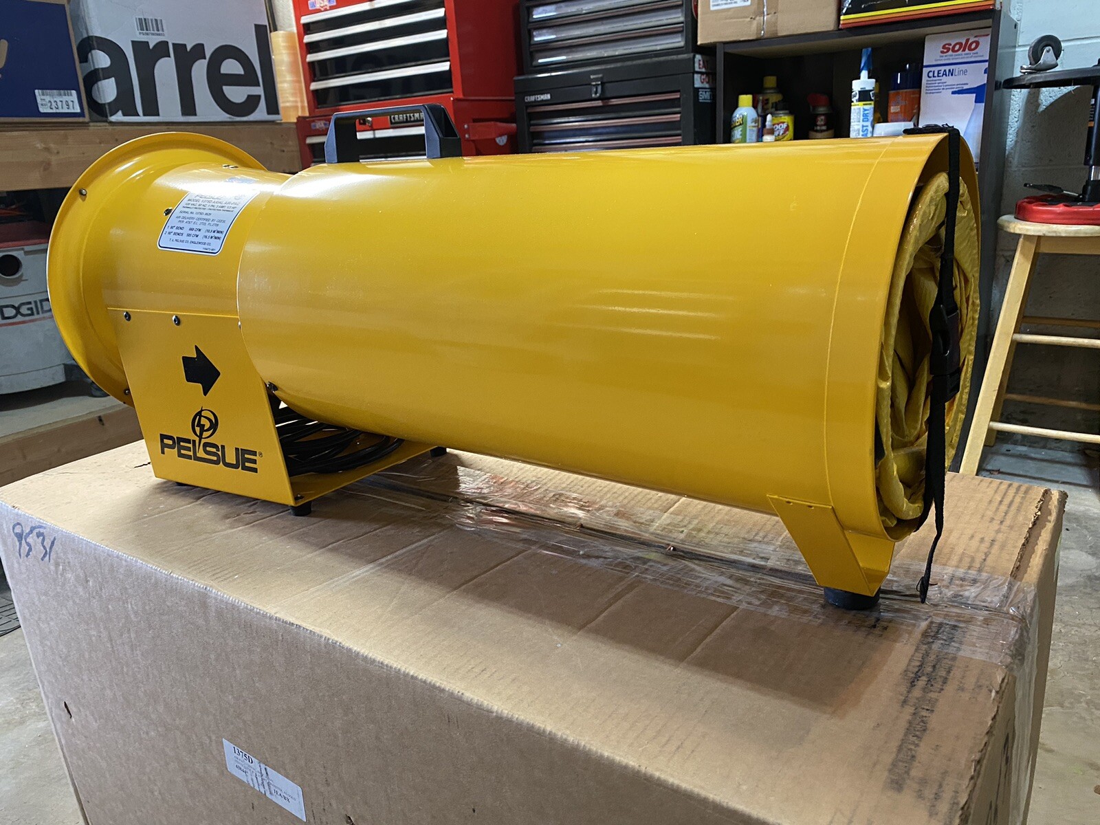 Pelsue 1375D Axial Blower, Metal Housing w/ 15' Hose Canister 120v 1/3 ...