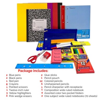 32 Piece Back to School Supplies Kit - Notebook, Pens, Pencils, More | eBay