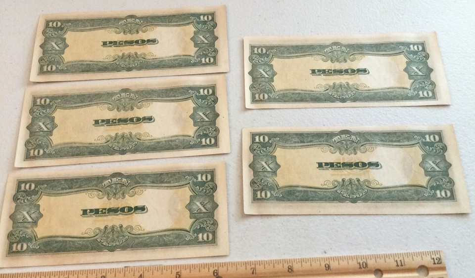 Philippines WW2 Japan Occupied 10 Pesos Banknotes Consecutive Serial ...