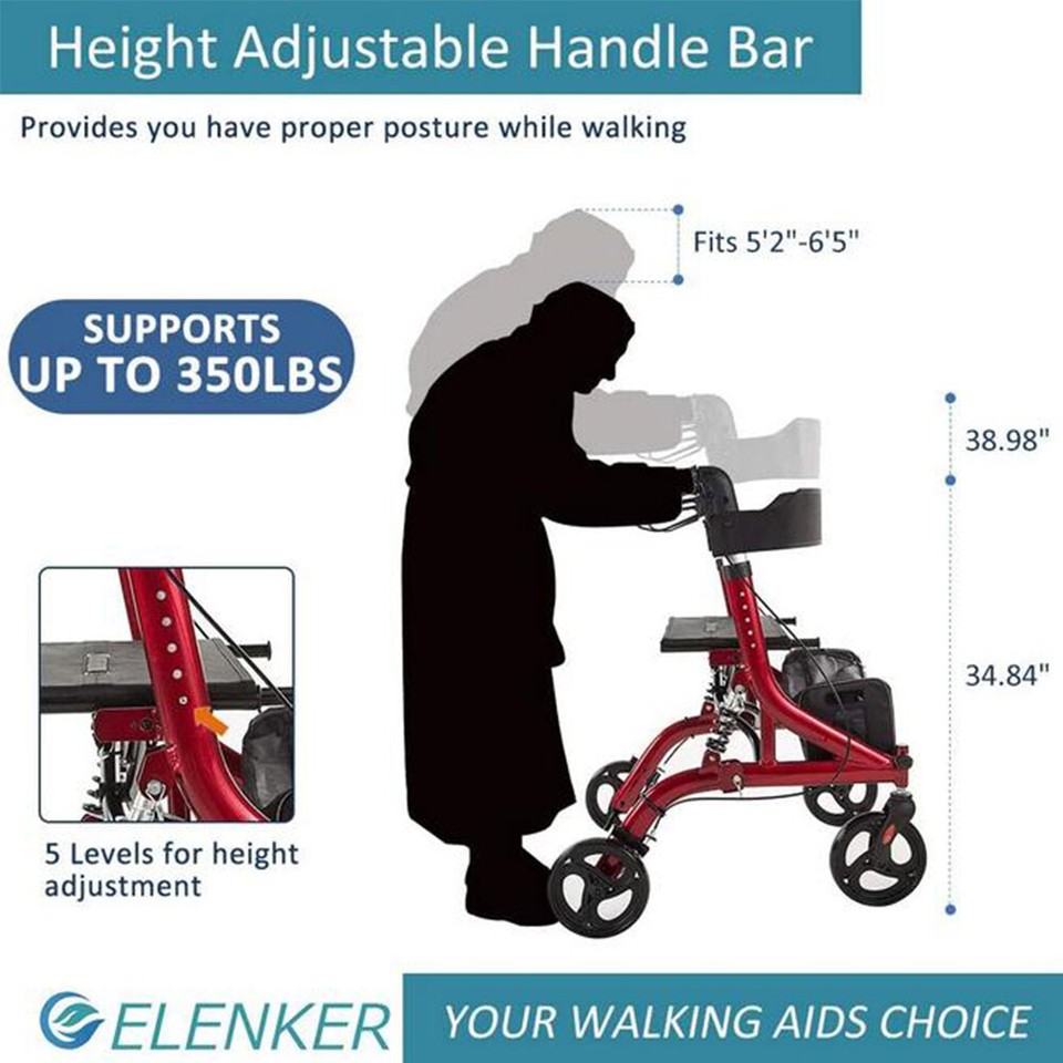 Medical Aid Euro Fold Rollator Walker for Senior Adult Stand up ...
