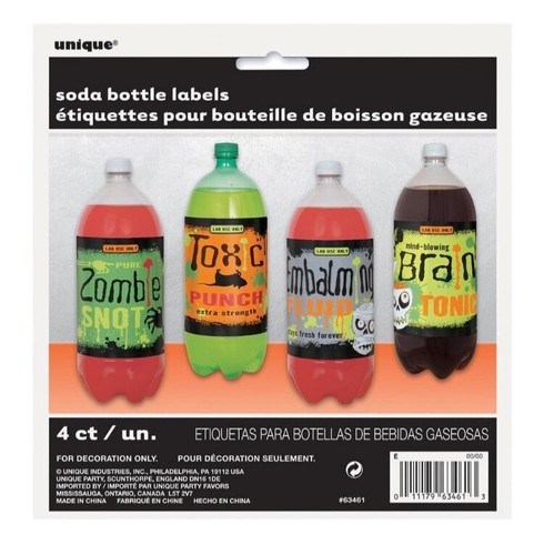 SODA BOTTLE LABELS Halloween Party ZOMBIE SNOT-EMBALMING FLUID 4 Ct ...