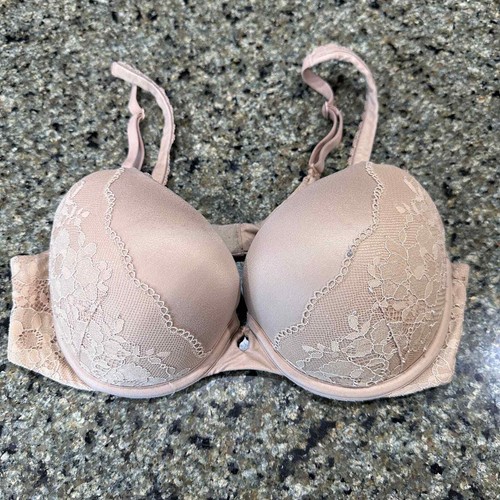 Victoria Secret Bra Womens 34C Tan Underwire Padded Lace Details ...