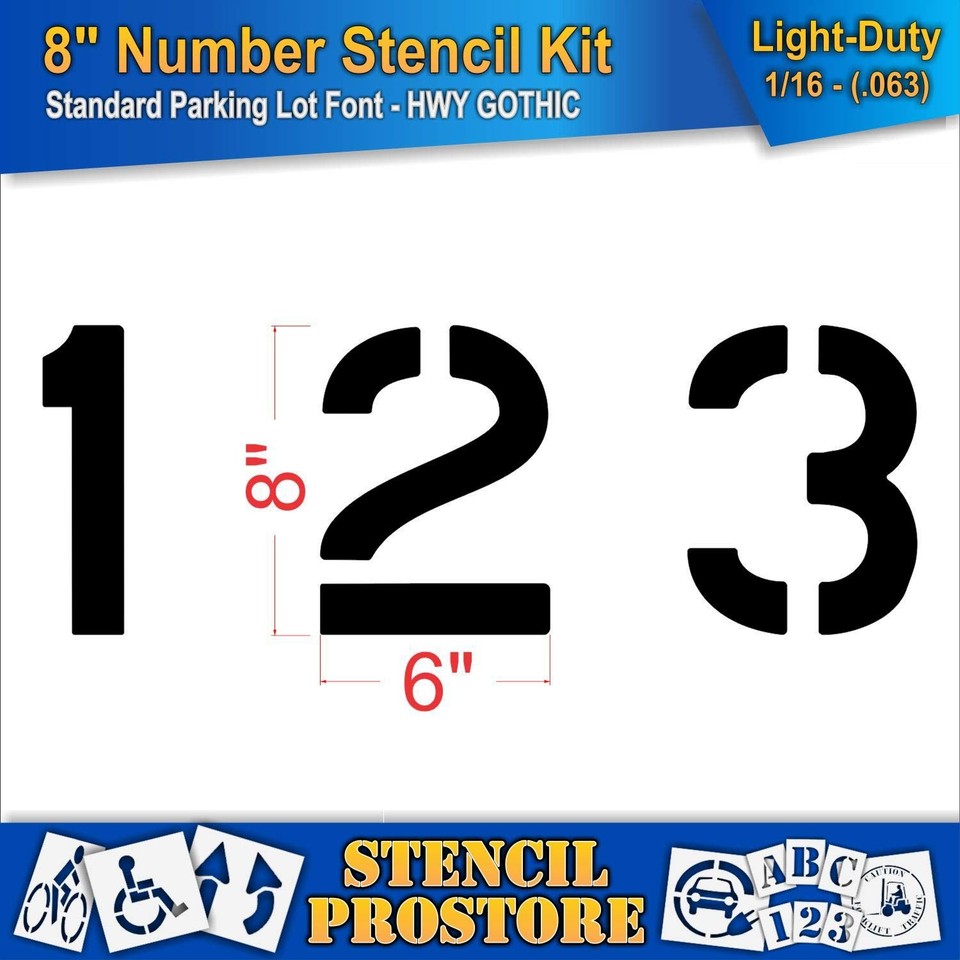 Pavement Stencils - 8 inch Number KIT Stencil Set - (12 Piece) - 8" x 6 ...