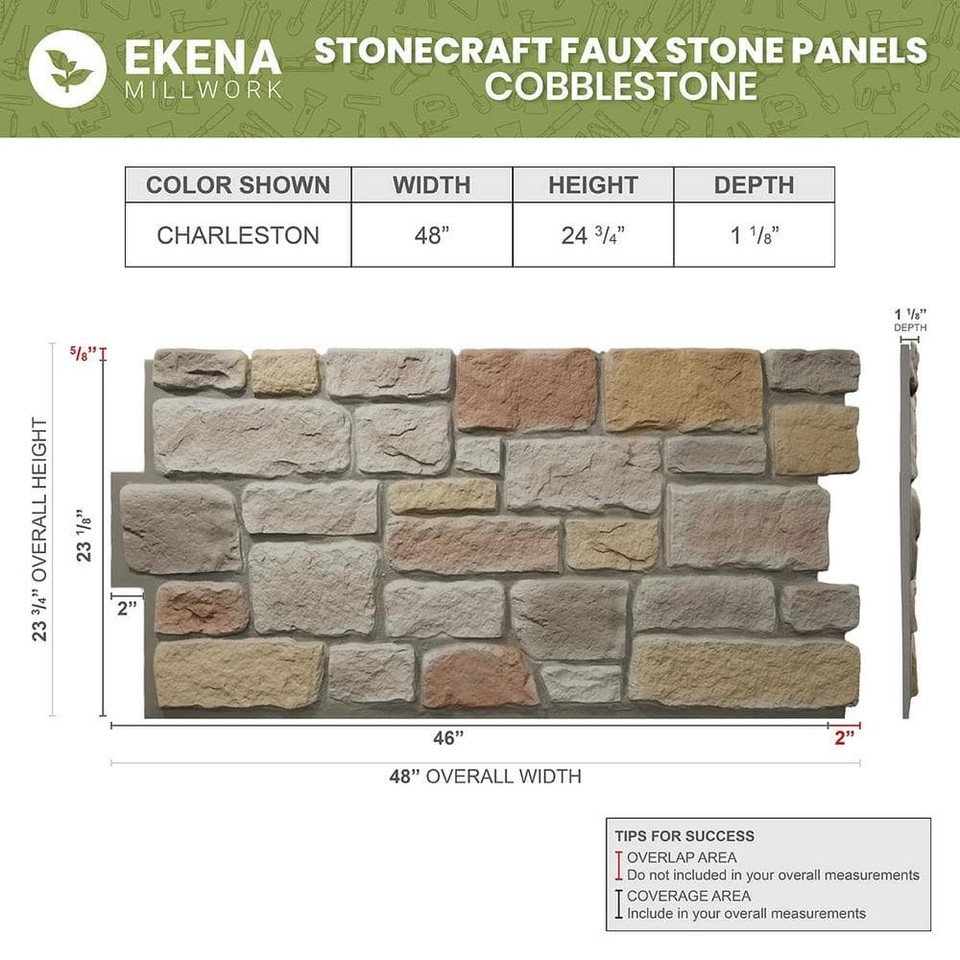 Everstone Cobblestone 23.75 In. X 48 In. Urethane Composite Faux Stone ...