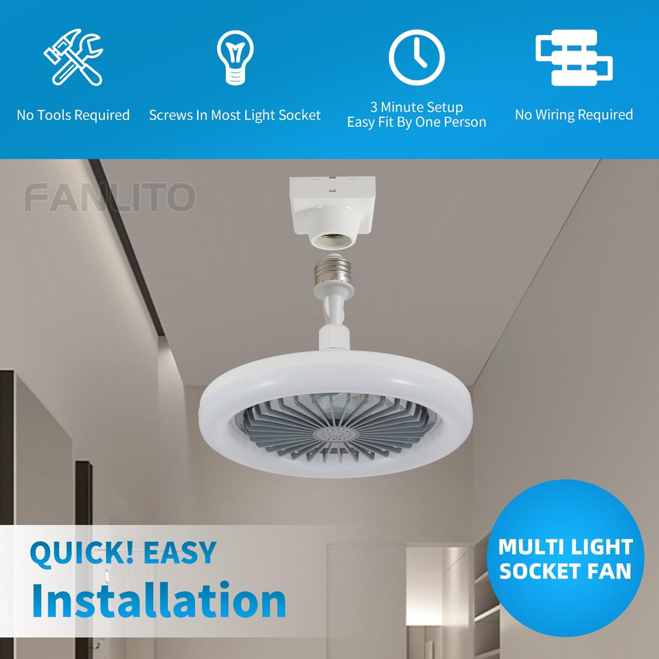 Multi-Directional Light Socket Fan with Remote 10", Screw-In Ceiling ...