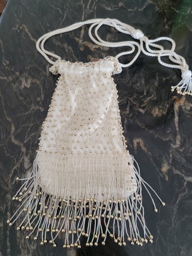 VTG Ivory Drawstring Gold Beaded/Laced Evening Purse | eBay