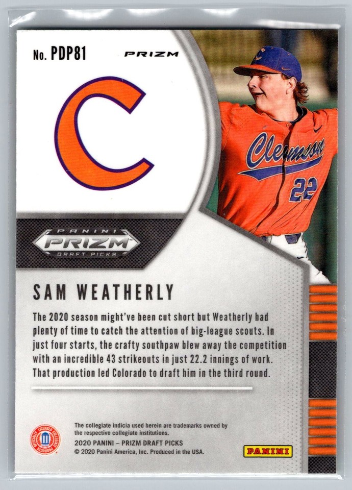 2020 Panini Draft Picks #PDP81 Sam Weatherly Hyper Green & Yellow NrMt ...