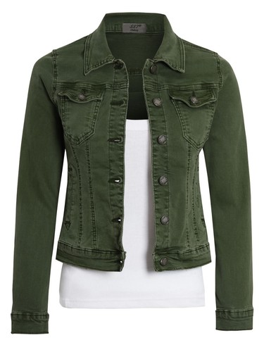 Womens Fitted Denim Jacket Ladies Stretch Khaki Jean Jackets Size 8 10 ...