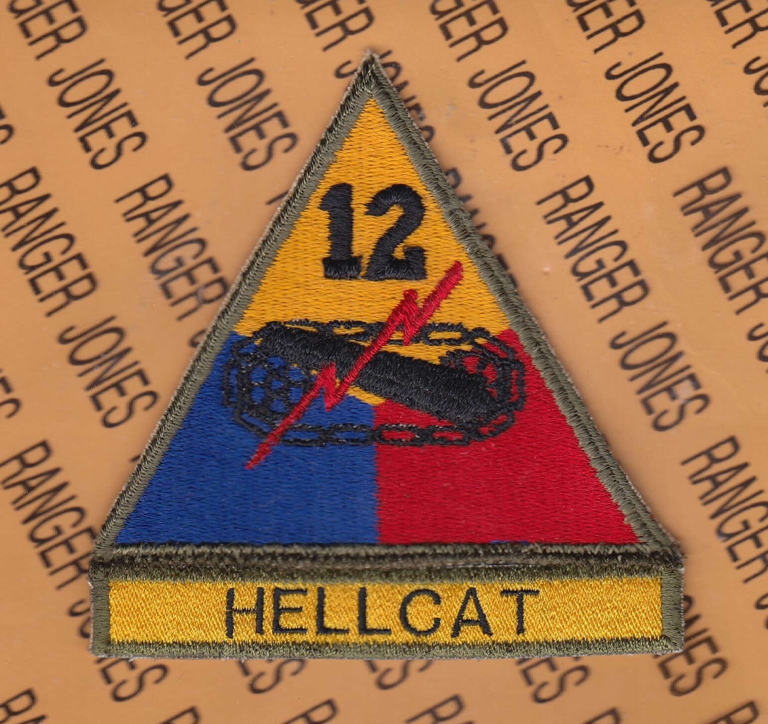 WWII 12th Armored Division HELLCAT Armor Tank ~4" tab patch set c/e B ...