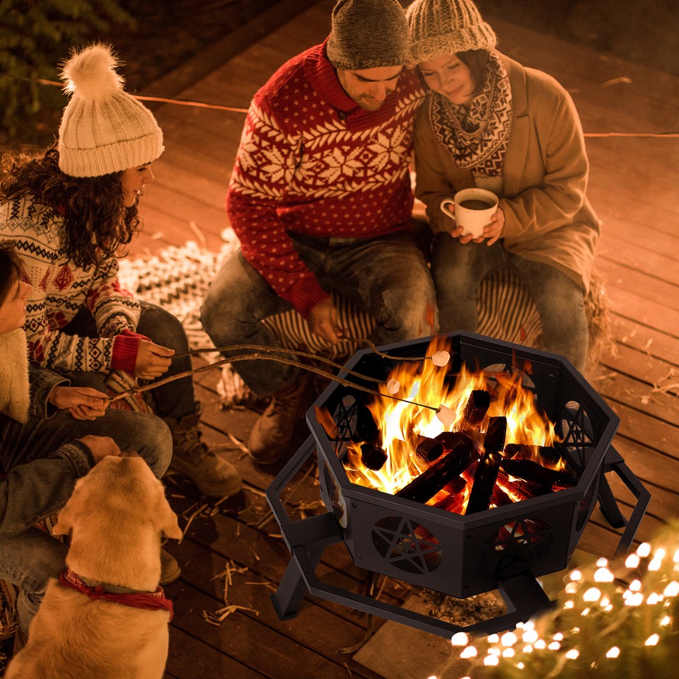 Outdoor 35-inch Octagon Shape Wood Burning Patio Fire Pit Backyard ...